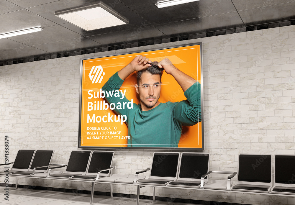 Billboard in Subway Station Mockup Stock Template | Adobe Stock