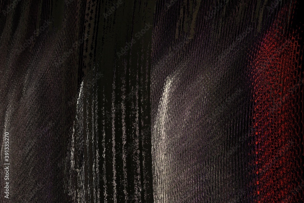 3D surface exploded view in white and red lines on black background ...