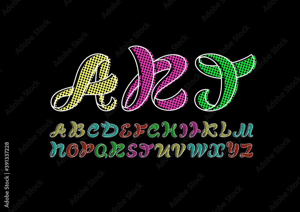 Retro curvy font, handwritten script alphabet, calligraphy cursive ...