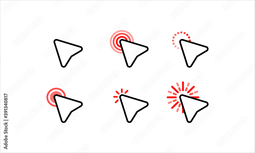 Computer mouse click cursor arrow icons set. Waiting, loading. Target ...