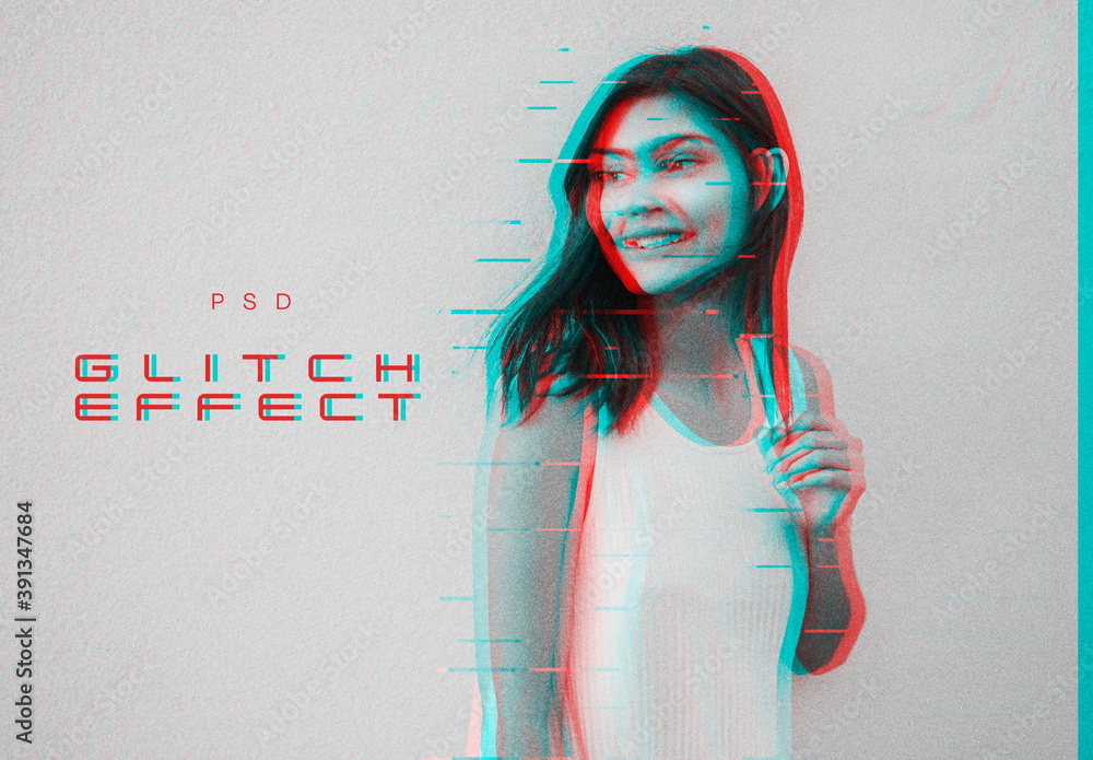 Retro Glitch Photo Effect Mockup Stock Template | Adobe Stock