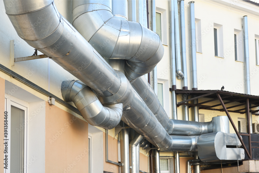 Air Chiller Pipeline and HVAC System of Department Store, Overhead ...