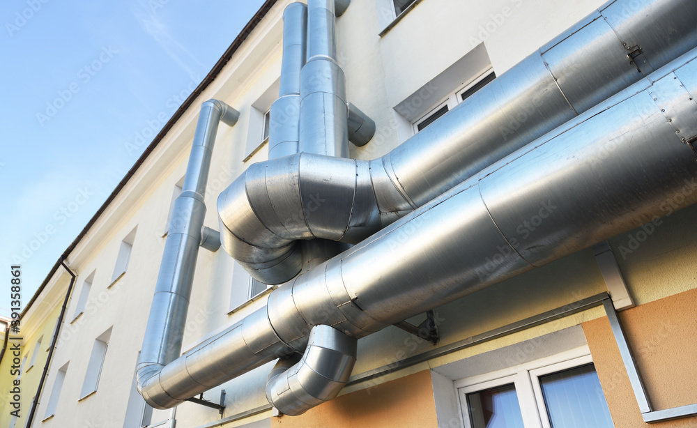 Air Chiller Pipeline and HVAC System of Department Store, Overhead ...