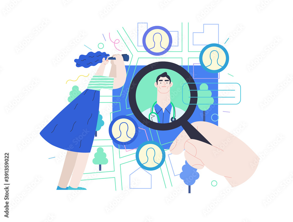 Vektorová grafika „Find a doctor -medical insurance illustration ...