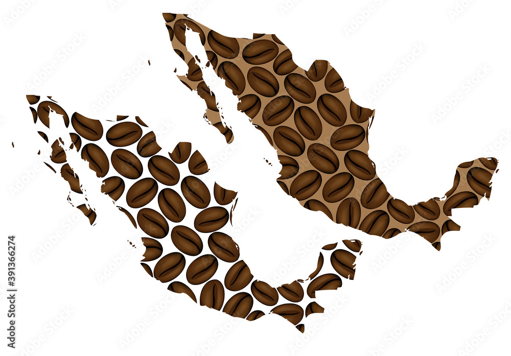 Mexico - map of coffee bean, United Mexican States map made of coffee ...