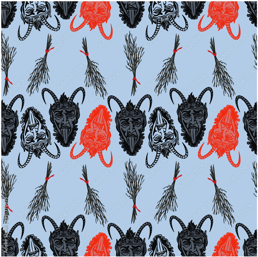 Seamless pattern with Krampus. Traditional christmas devil. Vector ...