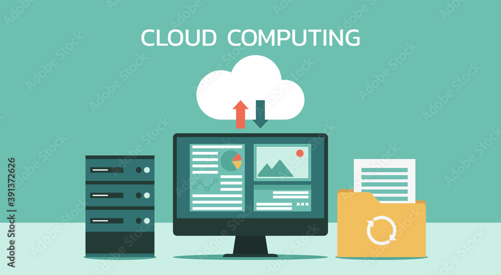 Cloud computing technology network with computer, Online devices upload ...