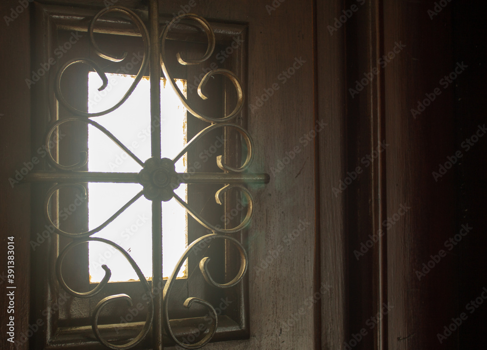 Little window on a main entrance door for safety issues Stock Photo ...