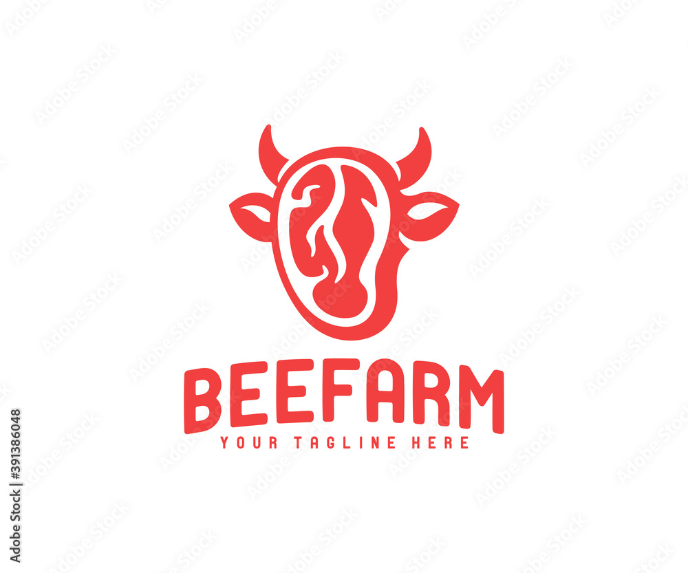 Beef steak, cow or bull, logo design. Food, meat, meal, butcher shop ...