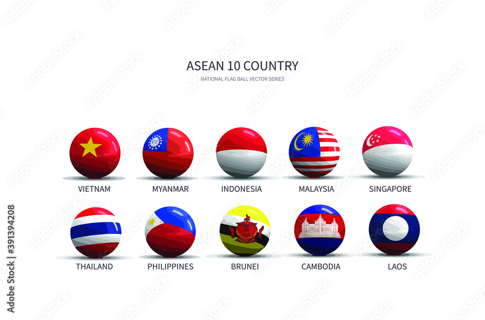 Flag of the Asean countries. Flag ball vector. Stock Vector | Adobe Stock