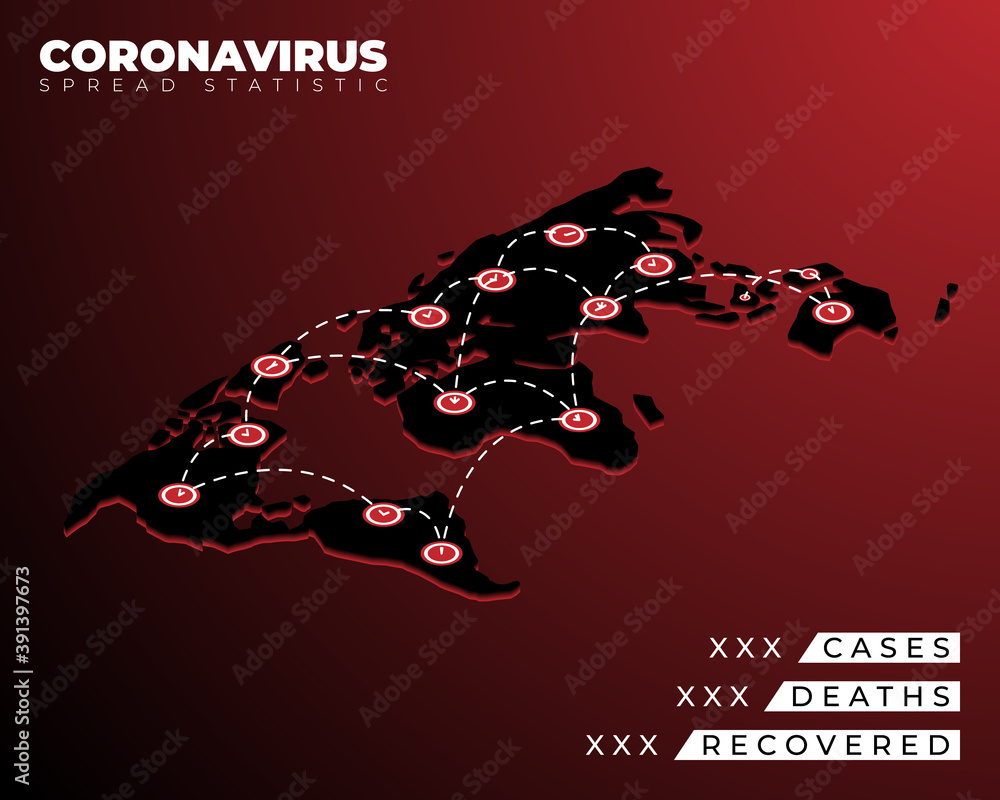 Covid-19, Covid 19 isometric world map confirmed cases, cure, deaths ...