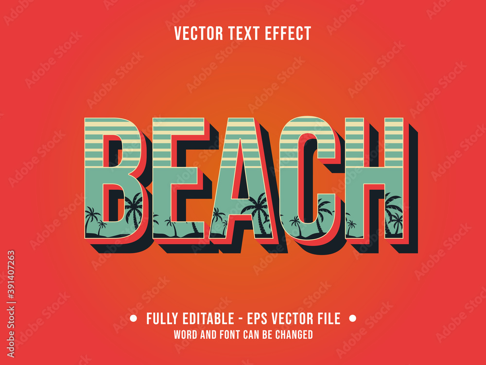 Editable text effect - Beach retro red and retro green color style ...