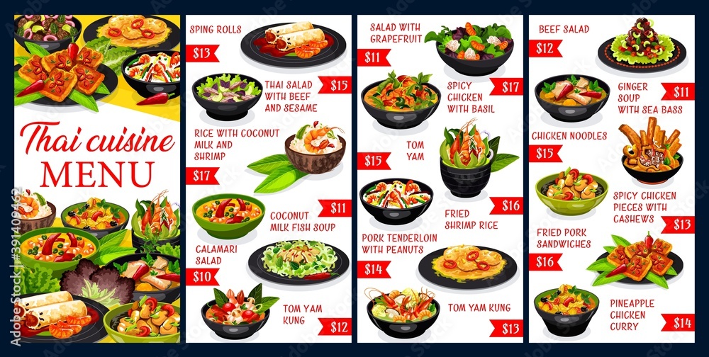 Poster Thai cuisine vector menu meals template – Wall Art | UkPosters