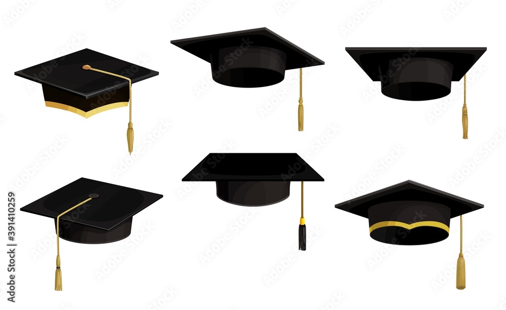 Academic caps isolated vector icons, cartoon university graduation ...