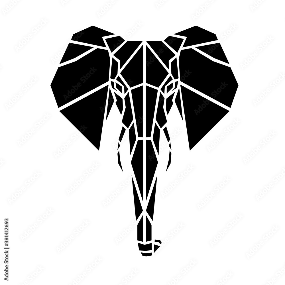 Elephant head in minimalist design - geometric shapes in symmetry ...