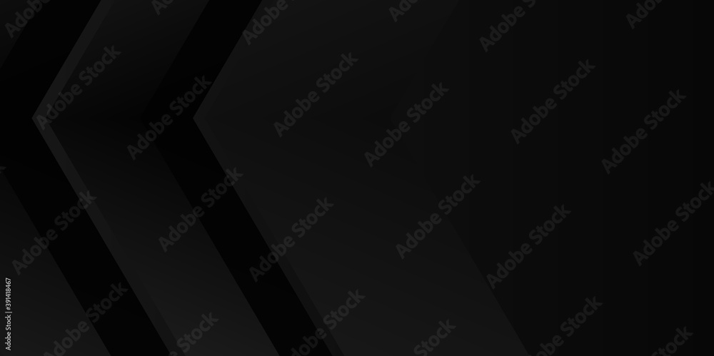 Dark black abstract presentation background with arrow and grey stripes ...