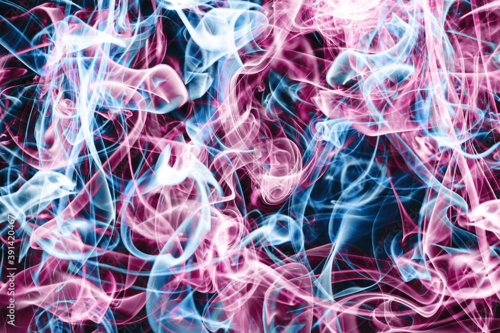 Blue and pink smoke background. Air gas swirl texture. Vapour isolated ...