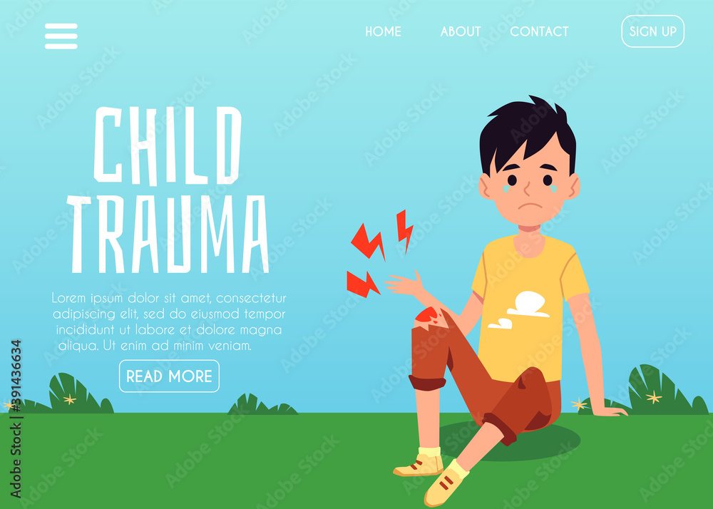 Child trauma website banner with injured child flat vector illustration ...