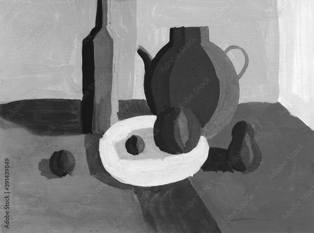 Still Life Black And White Painting