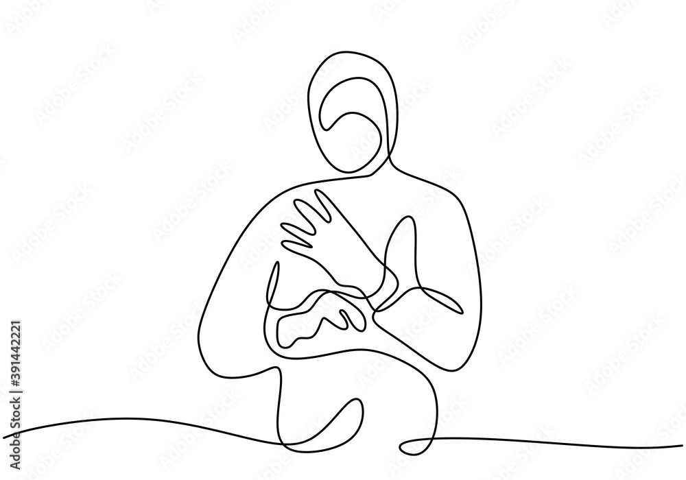 One line drawing art of medical staff wearing protective suit and ...