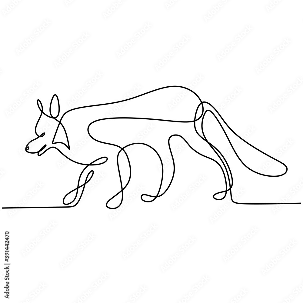 Continuous line drawing of mysterious wolf. Strong fox dog is standing ...