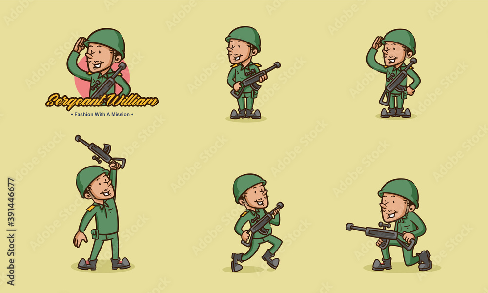 Cartoon vintage army mascot with green character costume Stock Photo ...