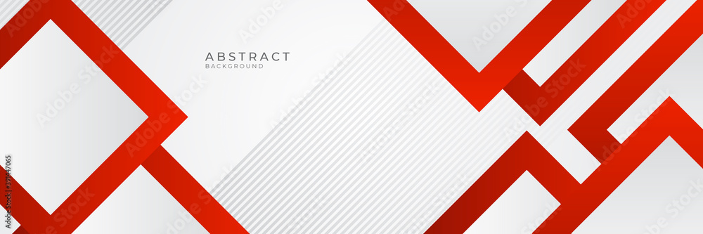 Modern red white abstract banner background with red square lines ...