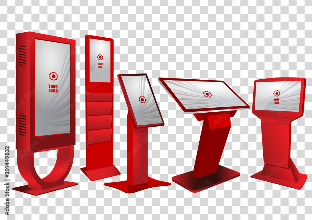 Five Red Promotional Interactive Information Kiosk, Advertising Display ...