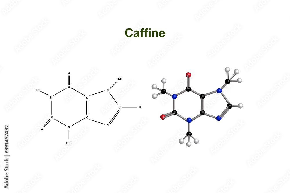 chemical structure of caffine molecular vector design illustration ...