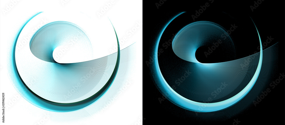 Turquoise rotating spiral and open circle on top. Set of icons or logos ...