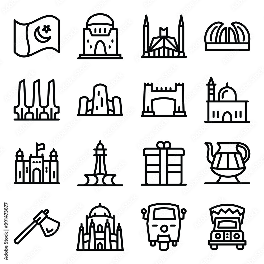 Pakistani Culture Icons in Solid Style Pack Stock Vector | Adobe Stock