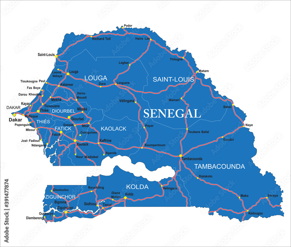 Senegal political map Stock Vector | Adobe Stock