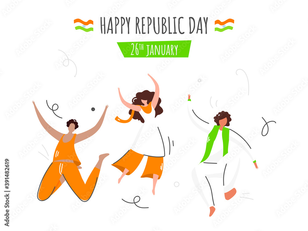 Cartoon Teenage People Jumping On White Background For 26th January ...