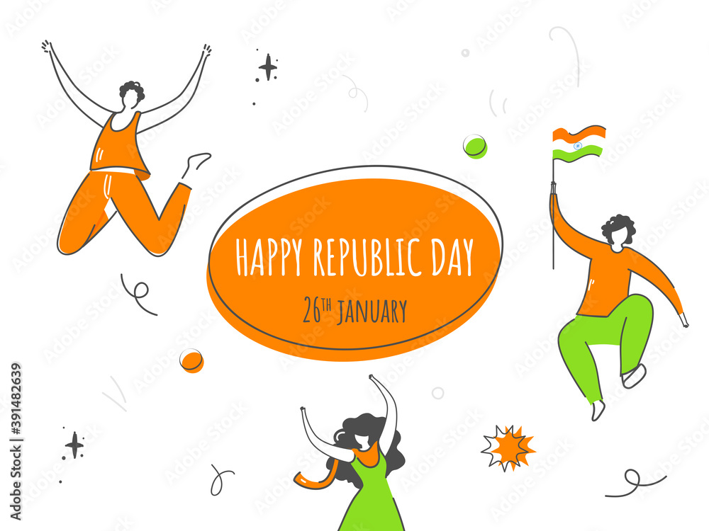 Illustration Of Cartoon Teenage People Jumping With Indian Flag On ...