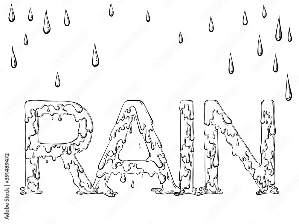 Lettering dripping word Rain. Vector illustration isolated on white ...