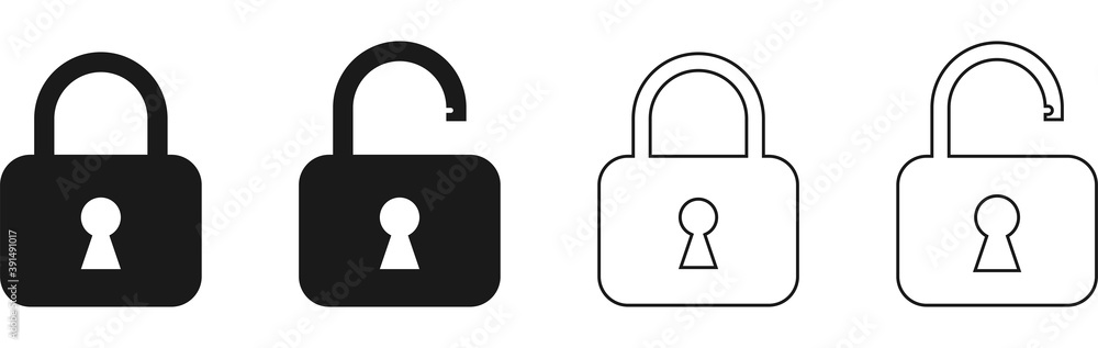 Padlock icons set. Glyph and outline padlock. Stock Vector | Adobe Stock