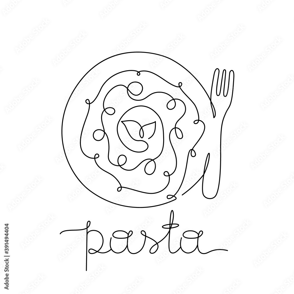 Pasta poster for menu. Stylized plate, fork and freehand lettering ...
