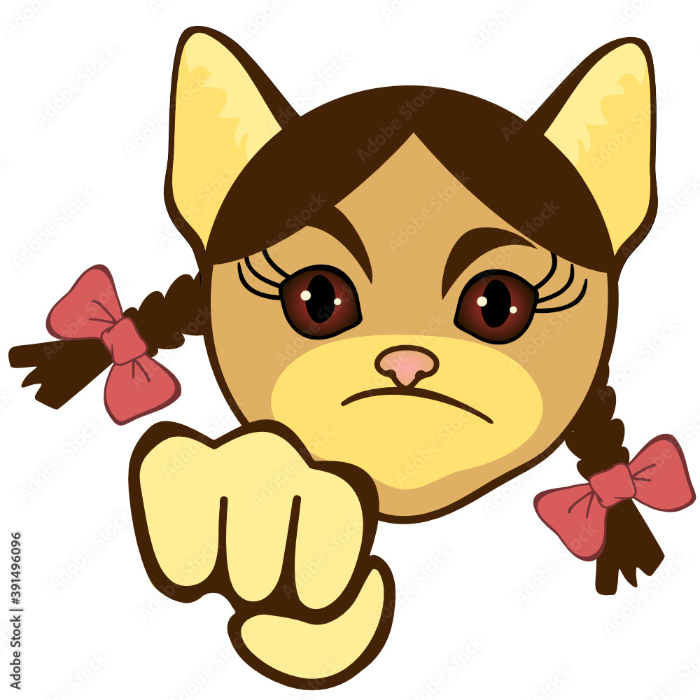 emoji with angry aggressive cat woman who shows her fist as a warning ...