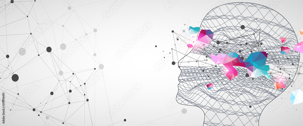 Outline of a human head with an abstract wave. Plexus effect. Stock ...