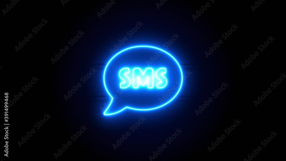 SMS neon sign appear in center and disappear after some time. Animated ...