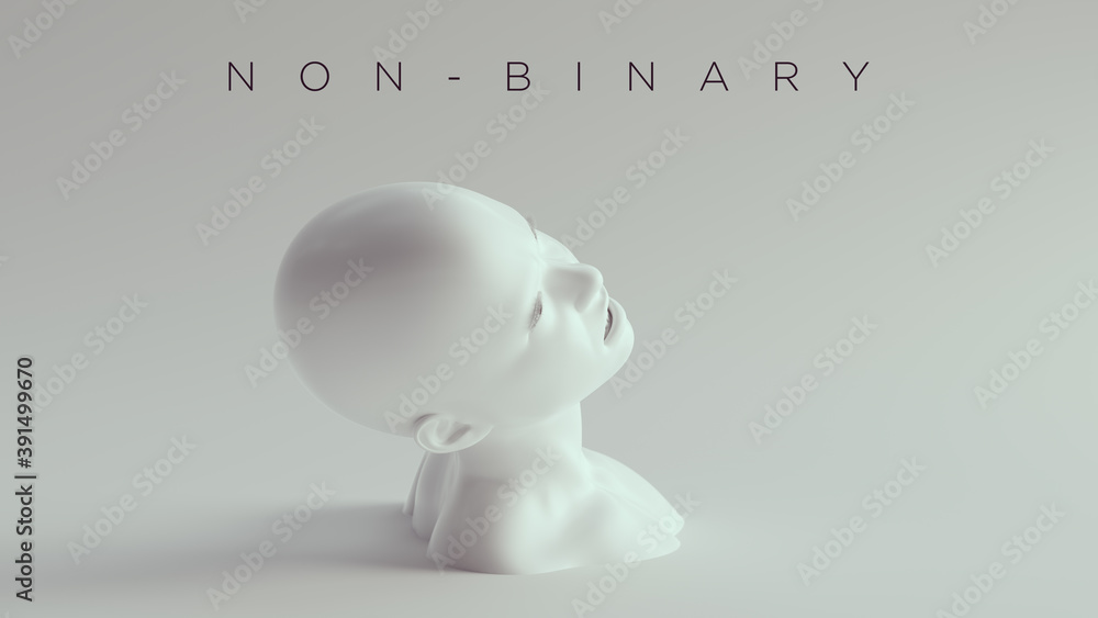 Non-Binary Female Male White Bust Head Back and Shoulders Side View 3d ...