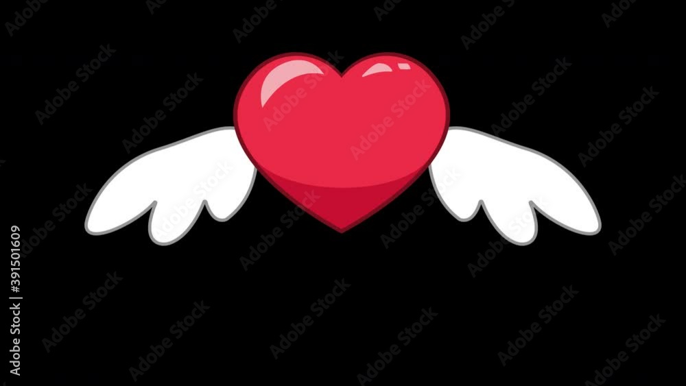 Animated heart flying. Drawn animation heart flaps its wings on ...