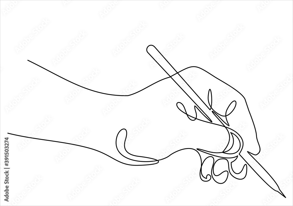 line drawing of hand holding a pen- continuous line drawing Stock ...