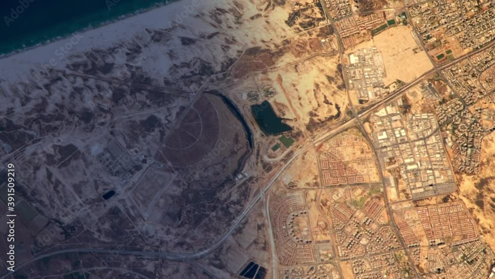 City of Tel Aviv Israel sunrise aerial satellite view animation on ...