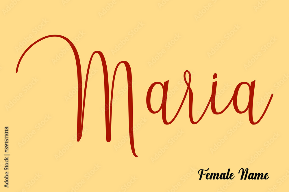 Maria-Female Name Typography Dork Yellow Color Text on Light Yellow ...