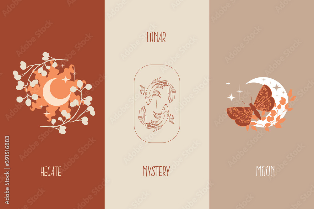 Hand drawn vector illustration of mystic logo. Magical outline clipart ...