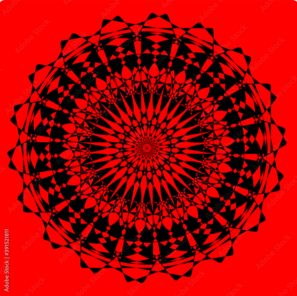 red flower mandala with twenty-six petals and six layers of circles ...