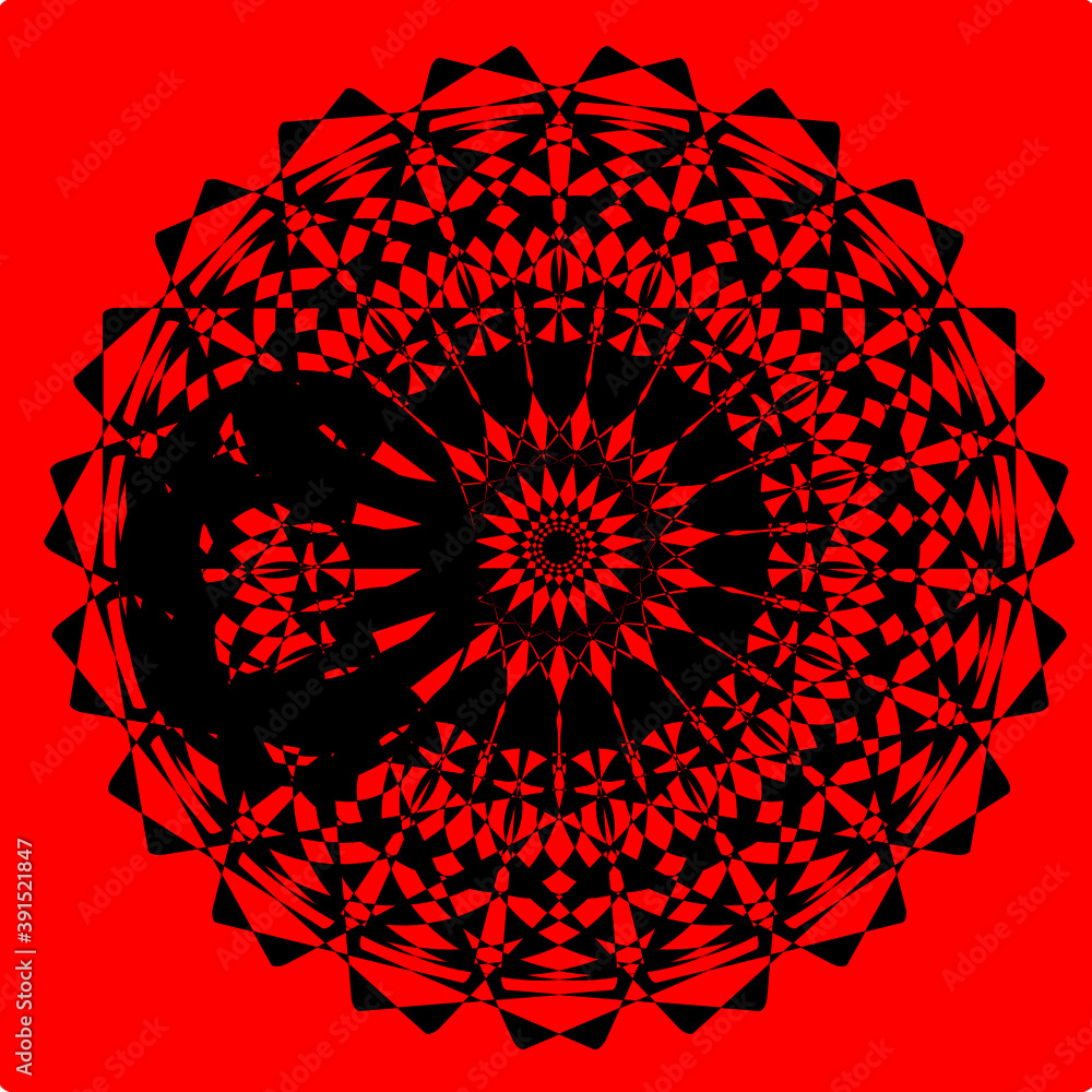 red flower mandala with twenty-six petals and six layers of circles ...