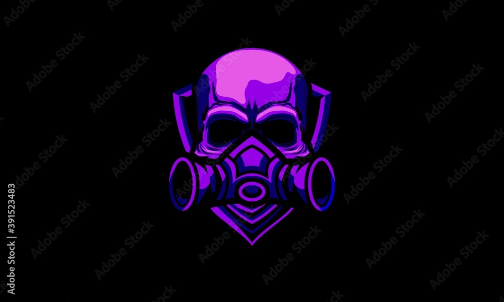 Neon Purple Colored Gas Mask Skull Vector Mascot Stock Vector | Adobe Stock