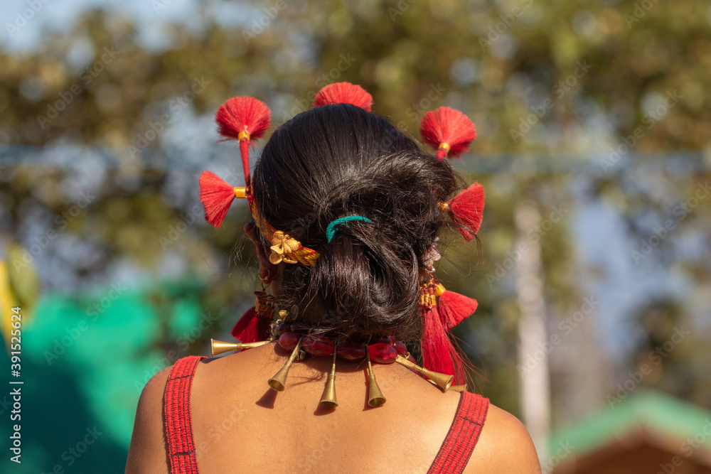 Selective focus Abstract image of a traditional tribal Naga women from ...